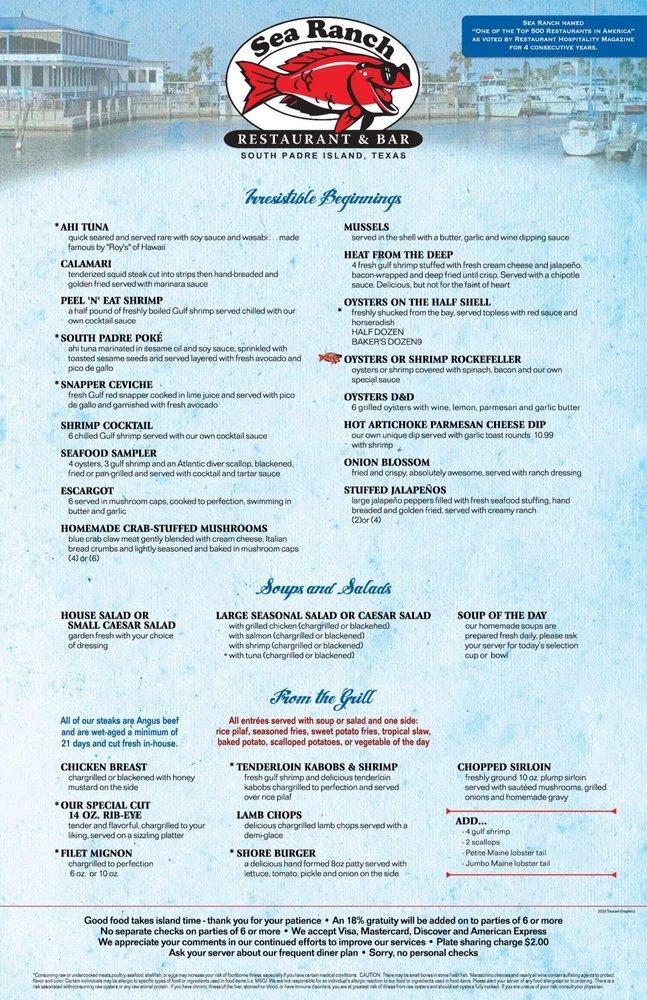 Menu at Daddy's Seafood & Cajun Kitchen restaurant, South Padre Island
