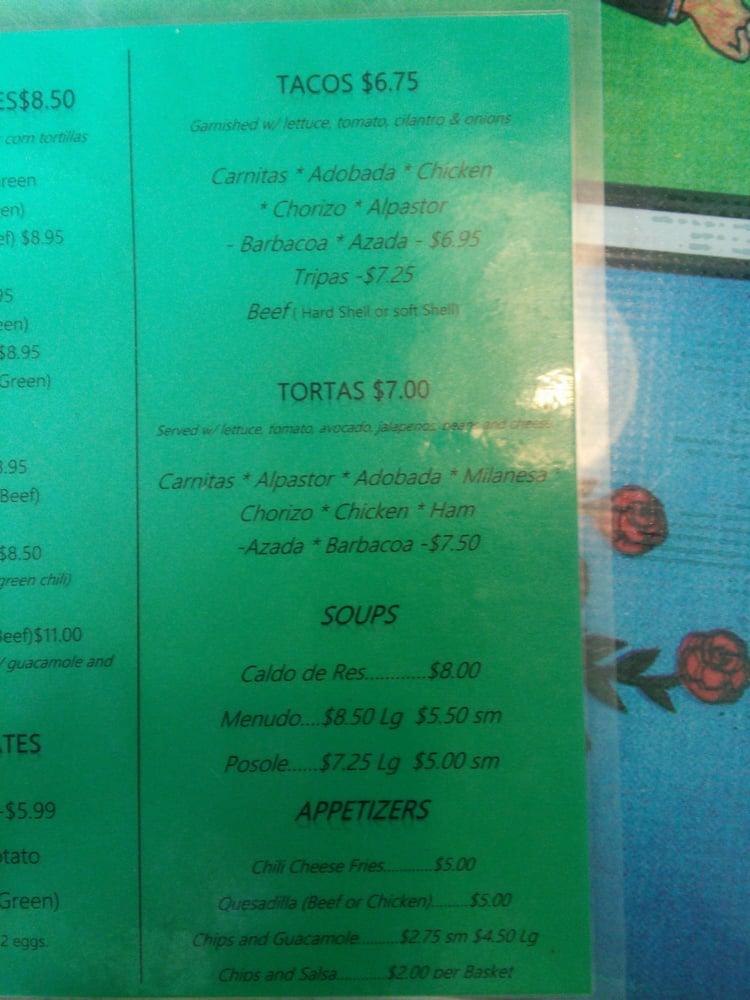 Menu at El Nopalito Mexican Food restaurant, Denver