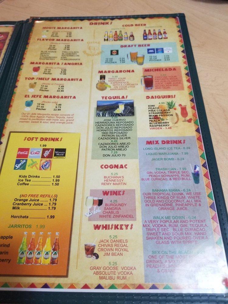 Menu at Los Toros restaurant, Guntown, MS-145