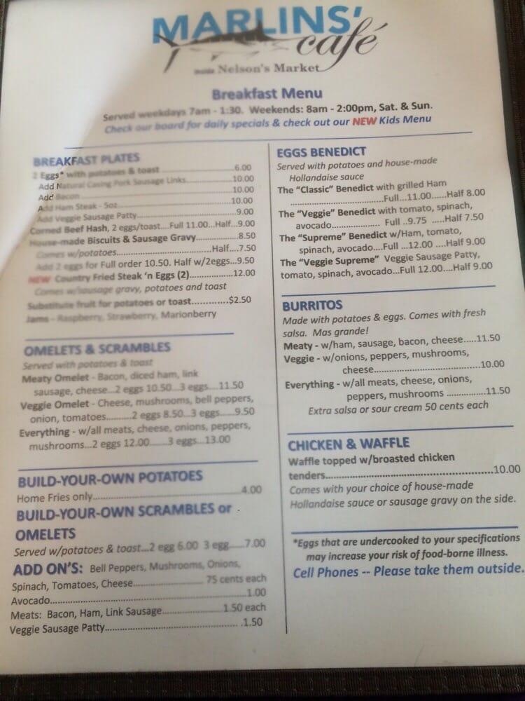 Menu at Nelson's Market cafe, Bellingham