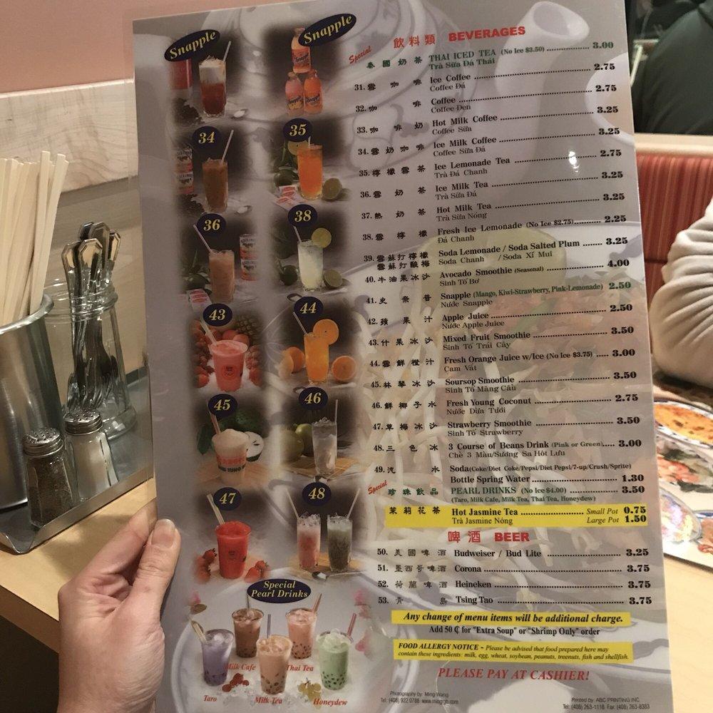 Menu at New Tung Kee Noodle restaurant, San Jose