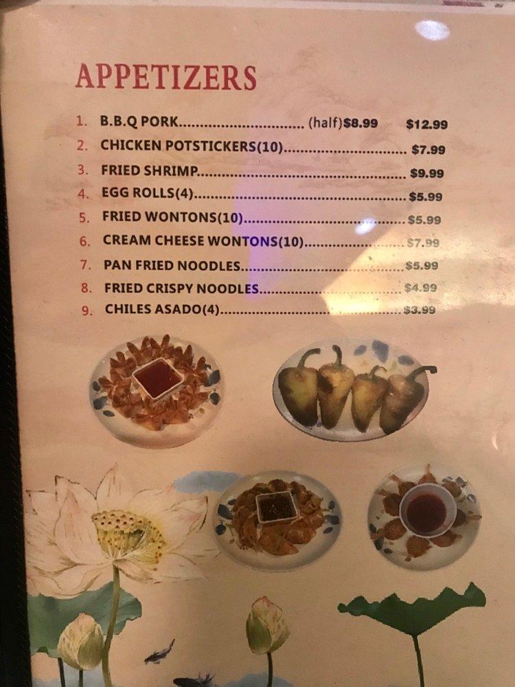 Menu at Peony Pavilion restaurant, Brawley