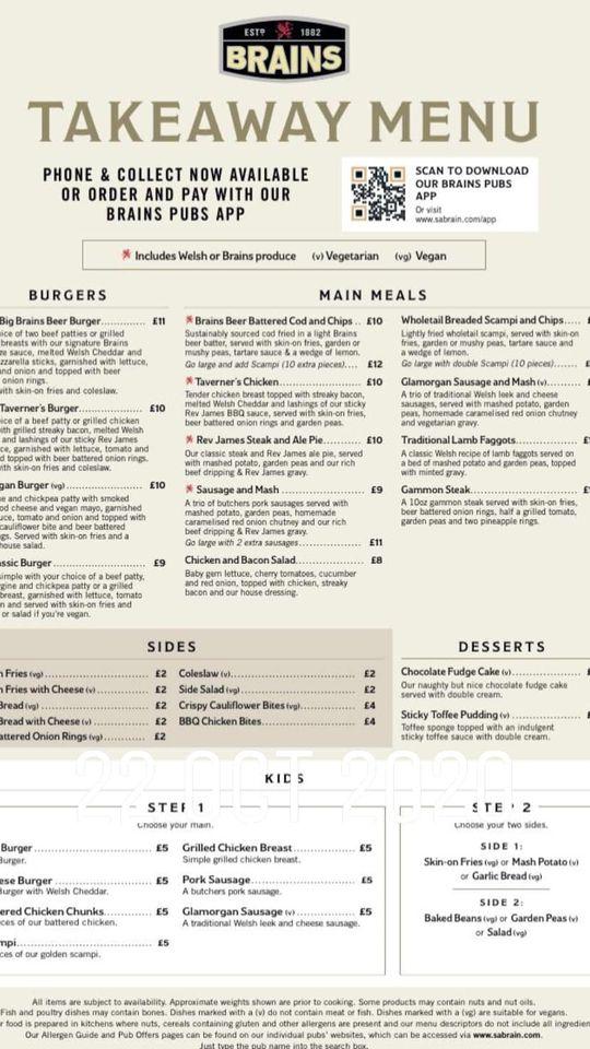 Menu at Pheasant pub & bar, Bridgend, Church Rd