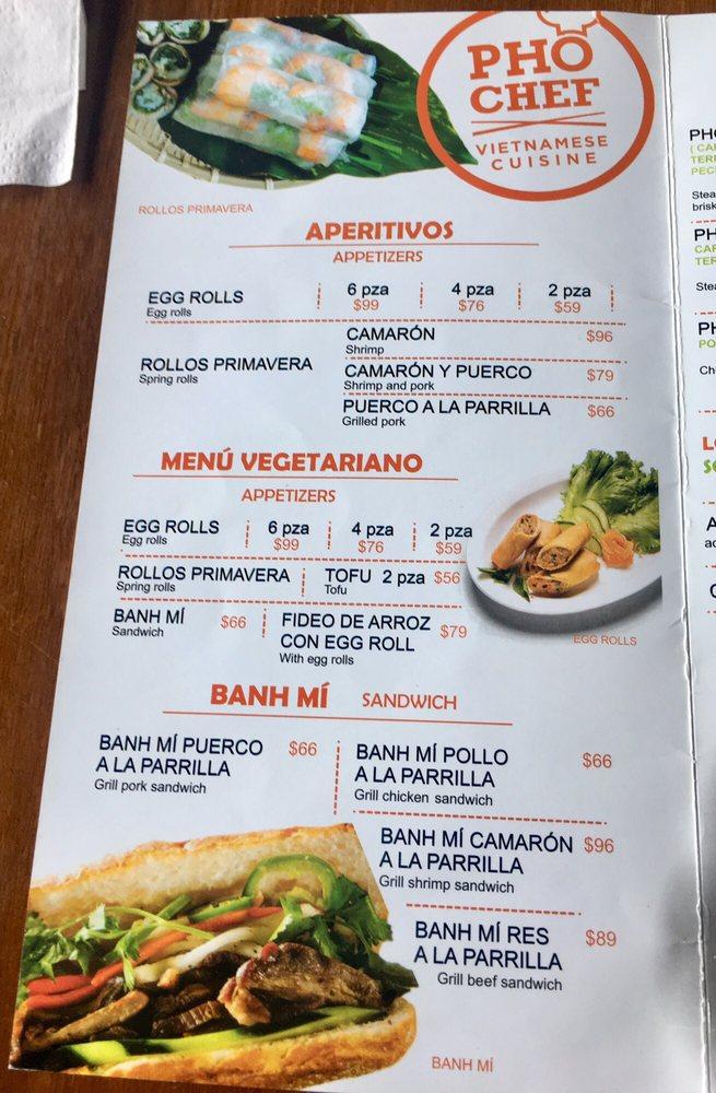Carta del restaurante Pho Chef, Guadalajara