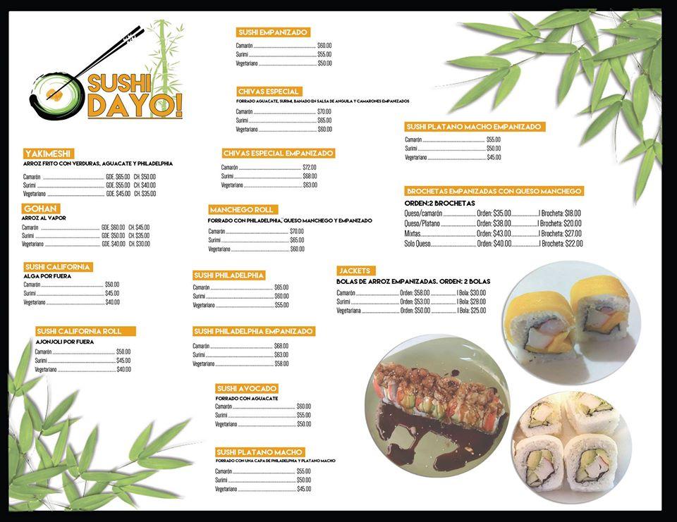 Menu at Sushi Dayo restaurant, Zapopan