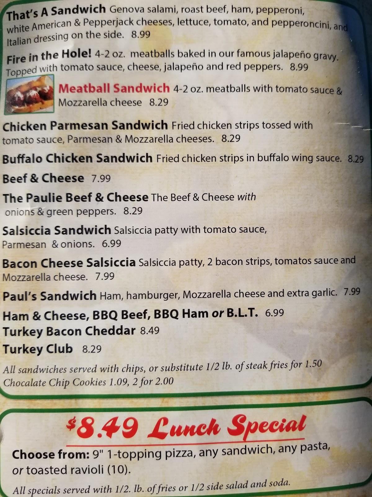 Menu at That’sa Nice’a Pizza pizzeria, Arnold