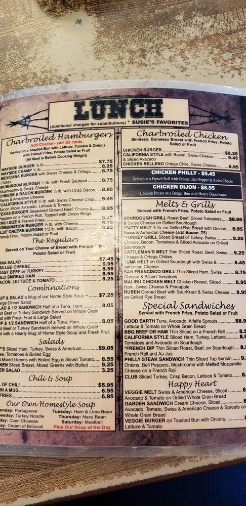Menu at Wayside Cafe, Rosamond