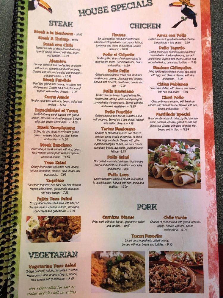 Menu at El Tucan Mexican Restaurant, Spring Lake