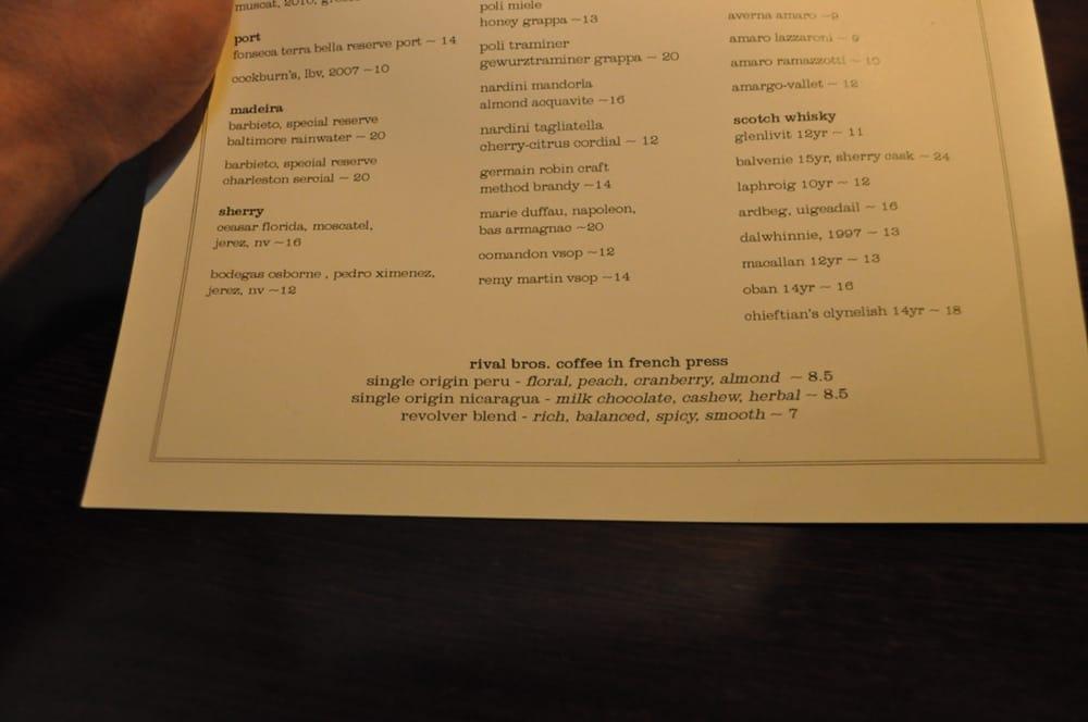 Menu at Fork restaurant, Philadelphia