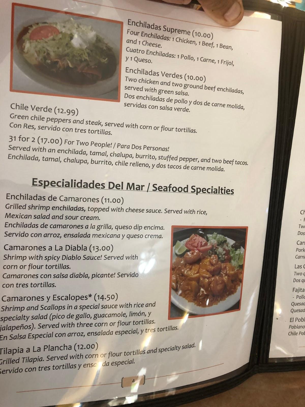 Menu at Grandma's Mexican Restaurant, Endicott
