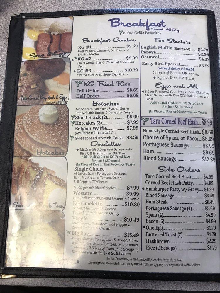 Menu at Kuhio Grille - Home Of The Famous 1lb Laulau restaurant, Hilo ...