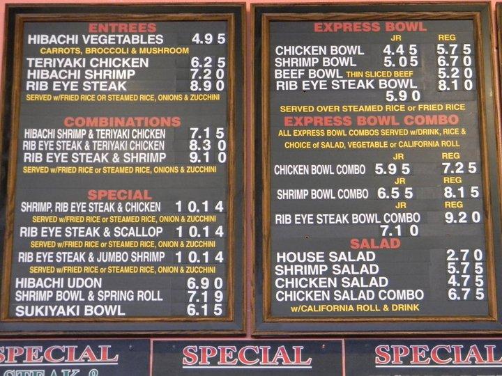 Menu at Mon Cafe Japan, Conway