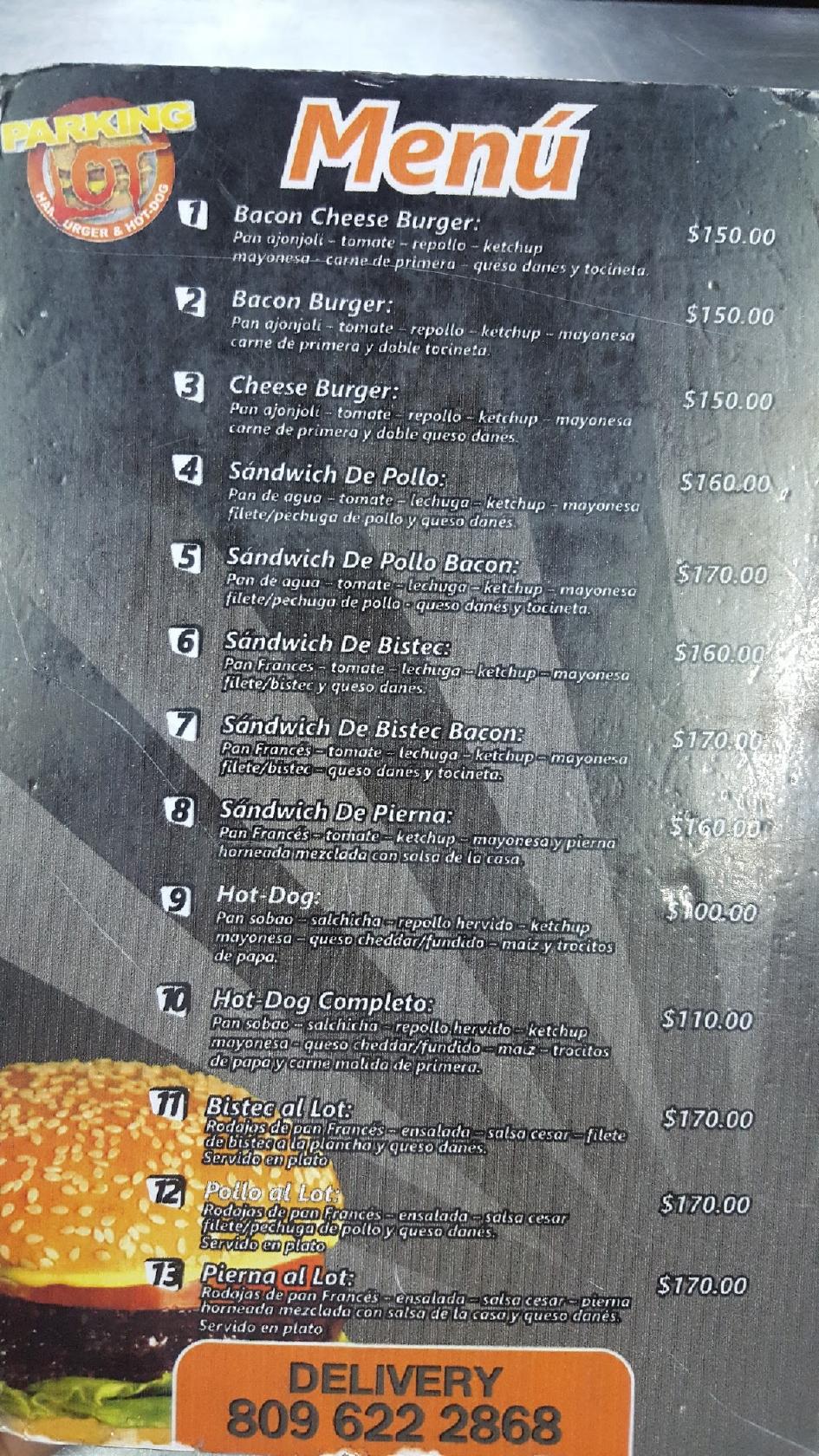 Menu at Parking Lot Hamburger restaurant, Santo Domingo, Av independencia