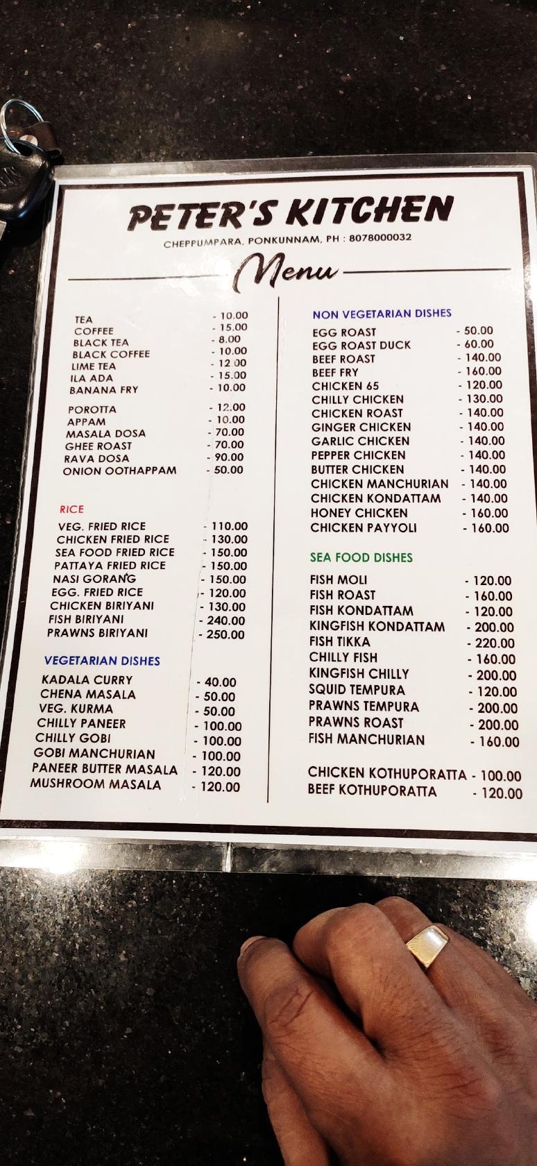 Menu at Peter's Kitchen A/C Family Restaurant & Snack Bar, Ponkunnam