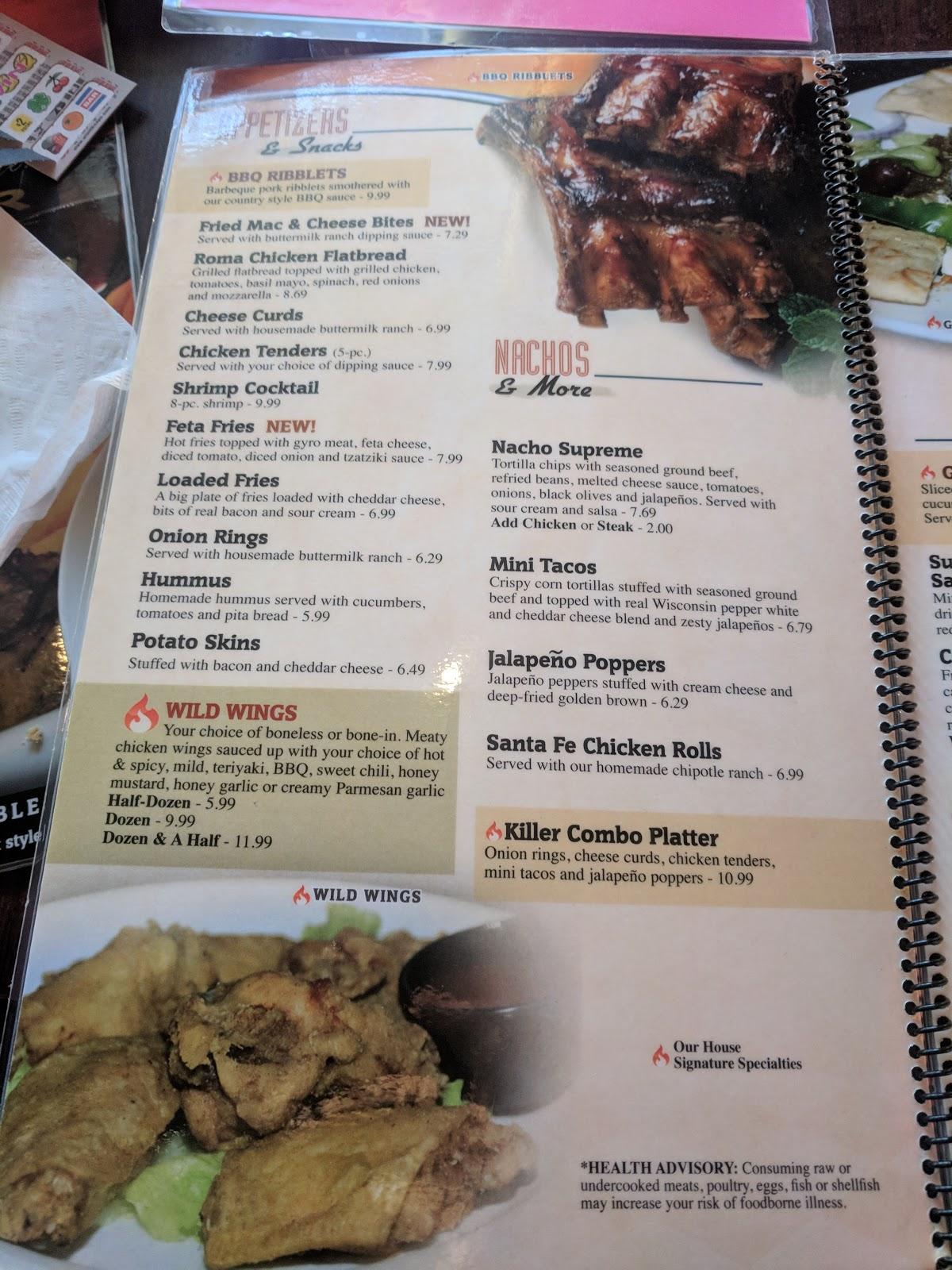 Menu at Sunset On The Water steakhouse, Fond du Lac