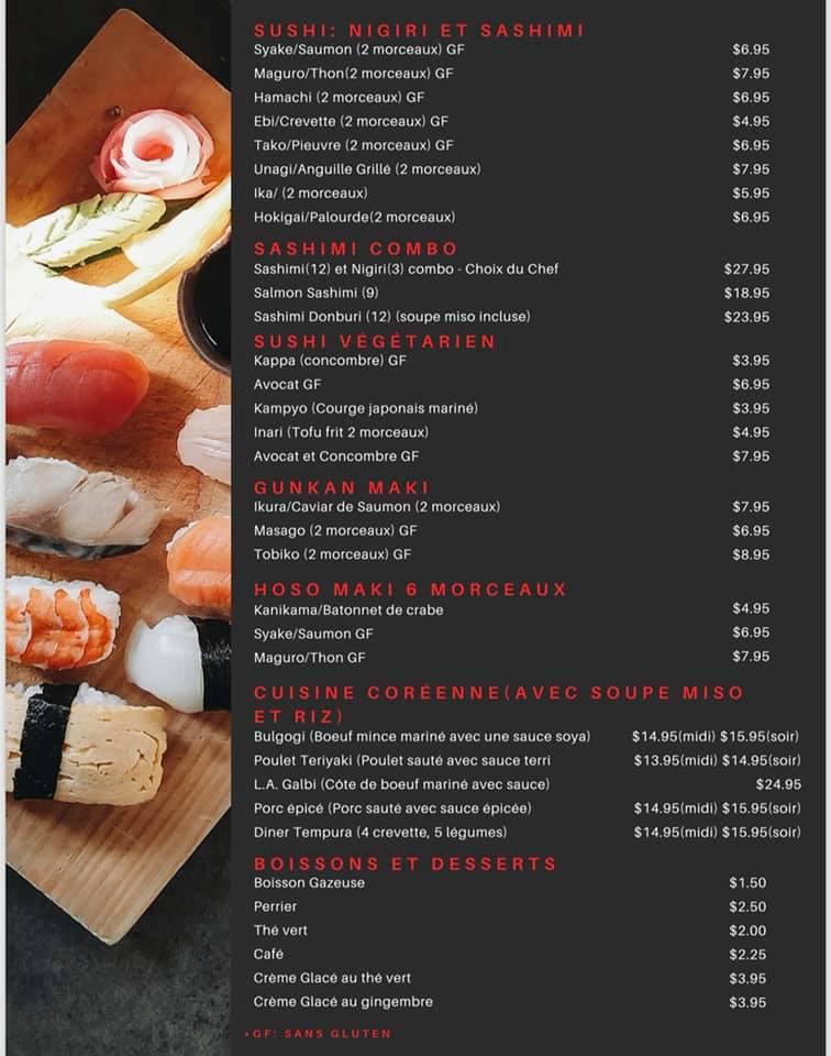 Menu at Sushi haru haru restaurant, Gatineau