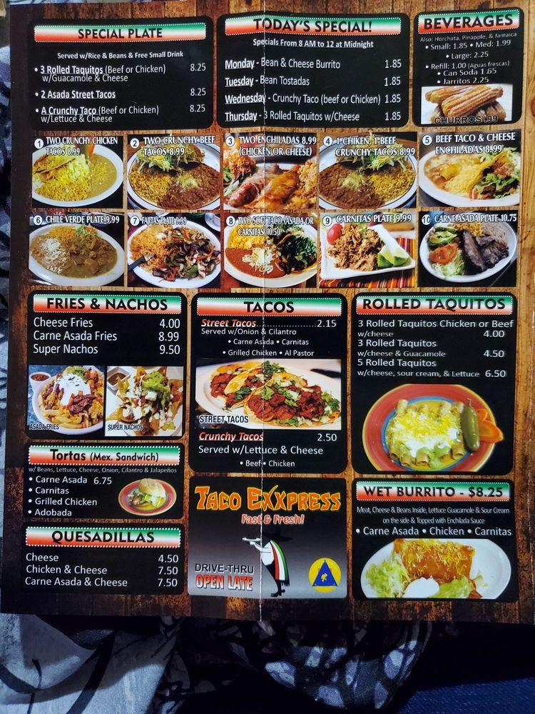 Carta de comida rápida Taco Exxpress #2, Fairfield