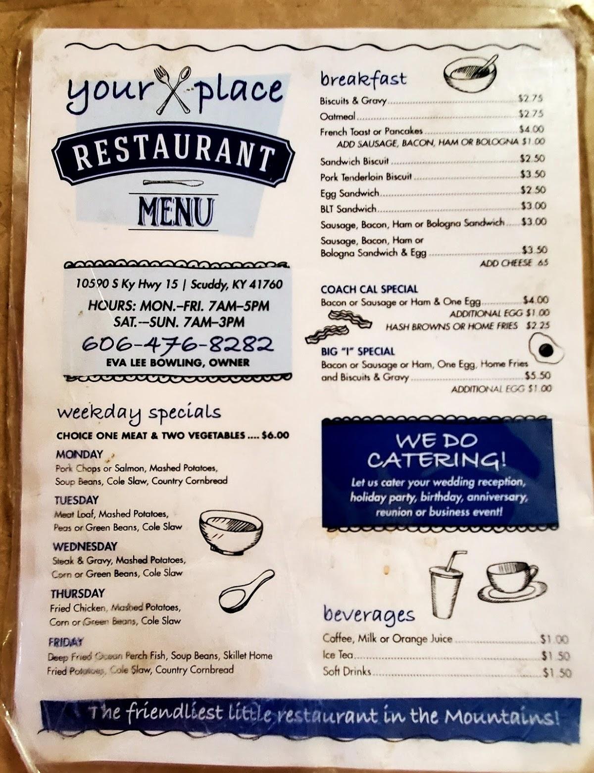 Menu at Your Place Restaurant, Scuddy, KY-15
