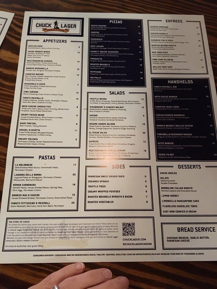 Menu at Chuck Lager America's Tavern restaurant, Pike Creek