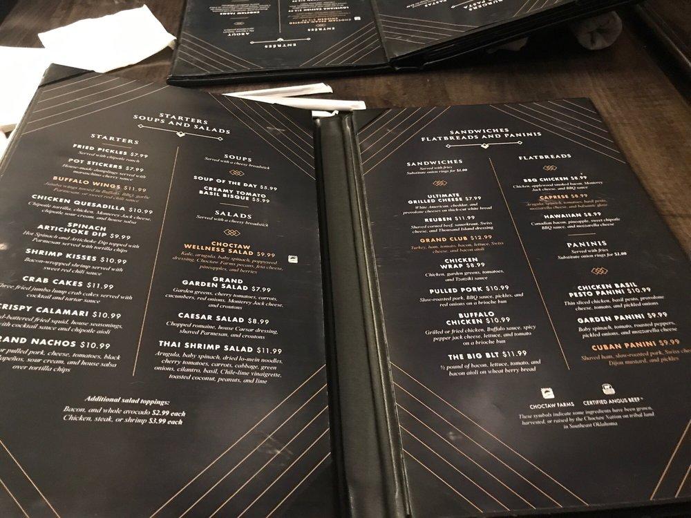 Menu at Grand Café cafe, Durant, Choctaw Casino