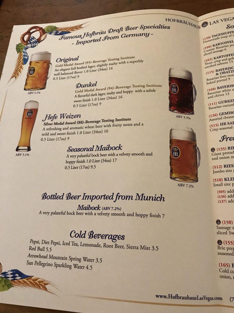 Menu at Hofbrauhaus Las Vegas pub & bar, Las Vegas, Paradise Rd
