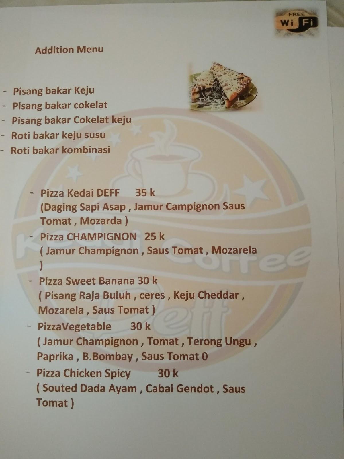 Menu at KEDAI COFFEE DEFF cafe, Pangandaran