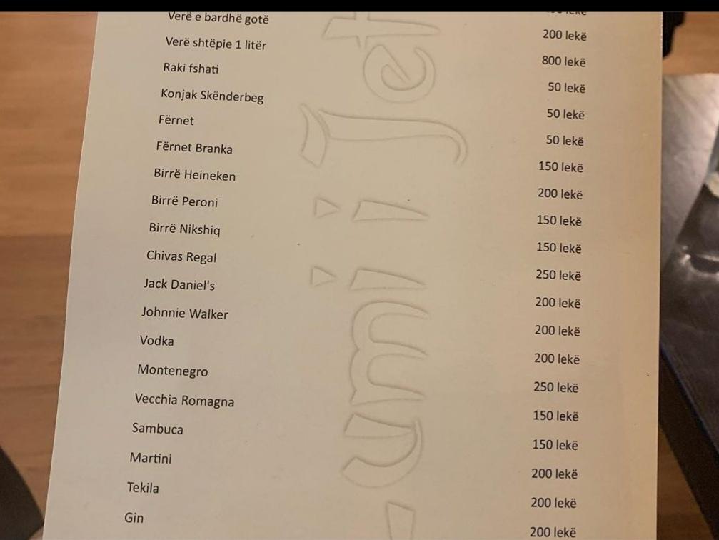 Menu at Lumi i Jetës restaurant, Dajç