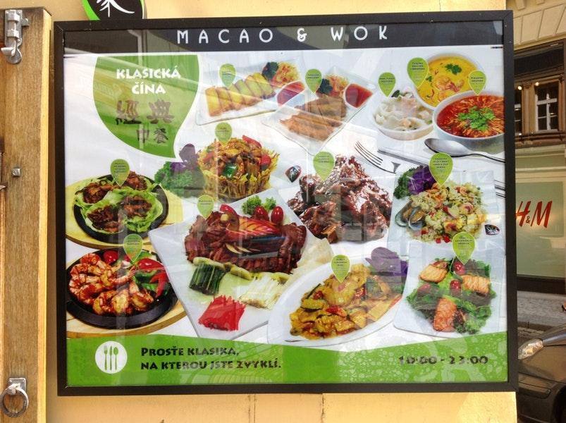 Menu at Macao restaurant, Prague