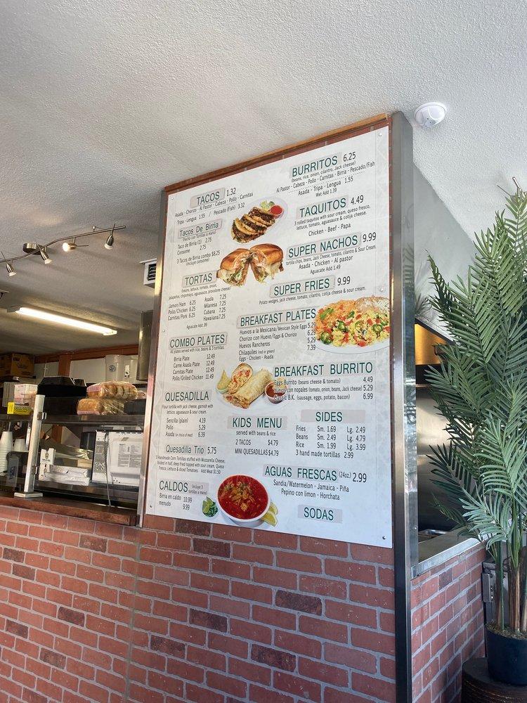 Menu at Navarro’s Taqueria restaurant, Santa Ana