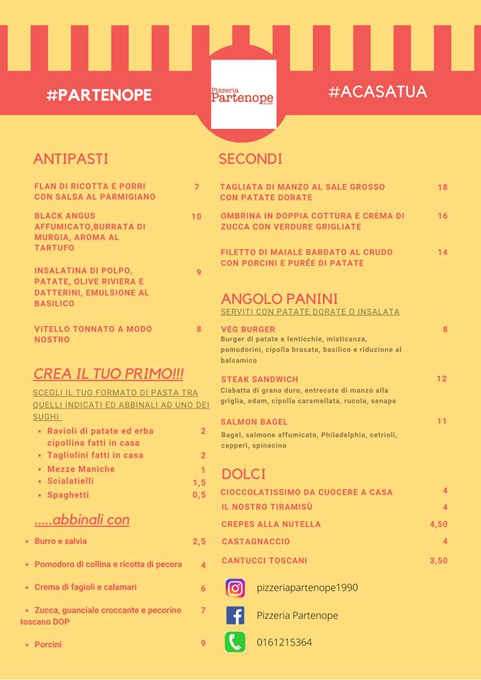 Menu at Partenope pizzeria, Vercelli