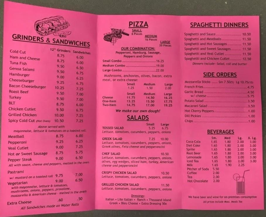 Menu at Pizza Corner pizzeria, Ludlow