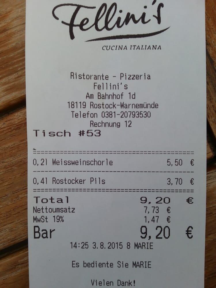 Speisekarte von Ristorante Fellini's pizza, Rostock