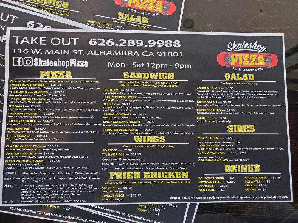 Menu at Skateshop Pizza pizzeria, Alhambra