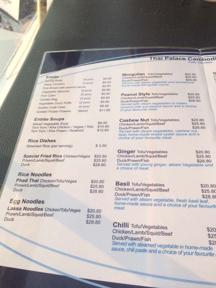 Menu at Thai Palace Restaurant, Scarborough