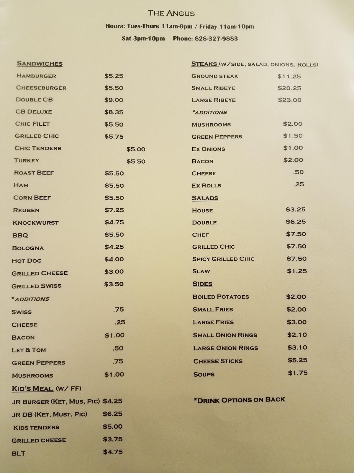 Menu at The Angus Steakhouse, Hickory