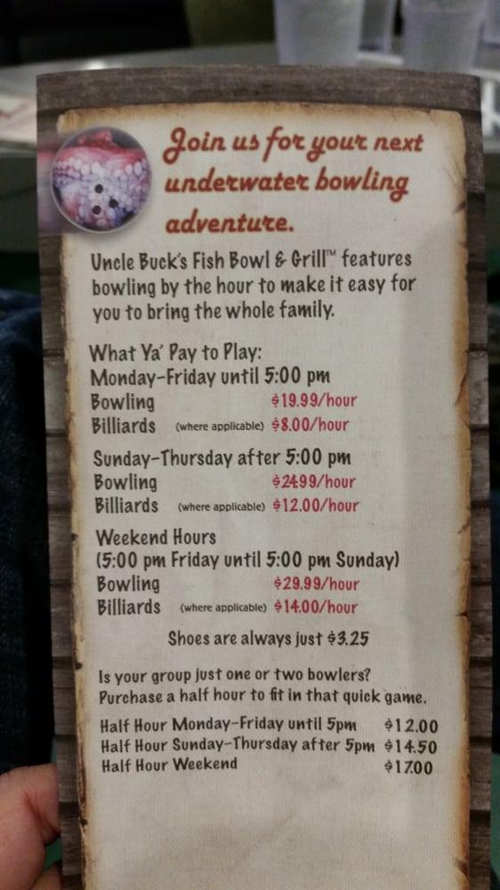 Menu at Uncle Buck's Fish Bowl and Grill restaurant, Memphis