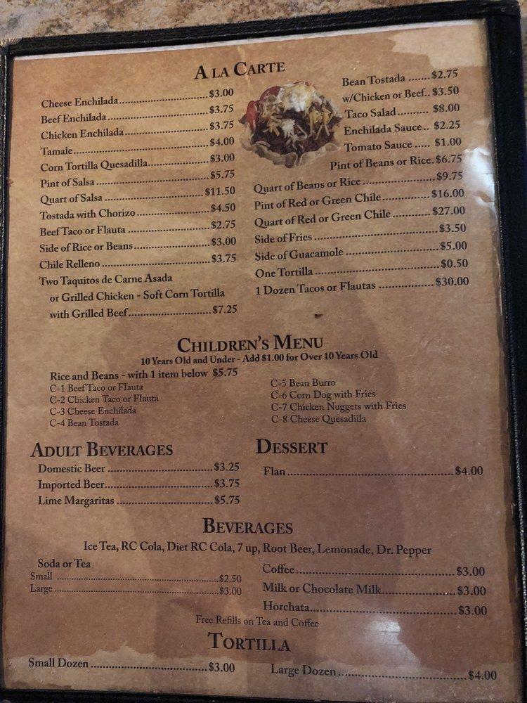 Menu at Villa Mexican Food restaurant, Tucson