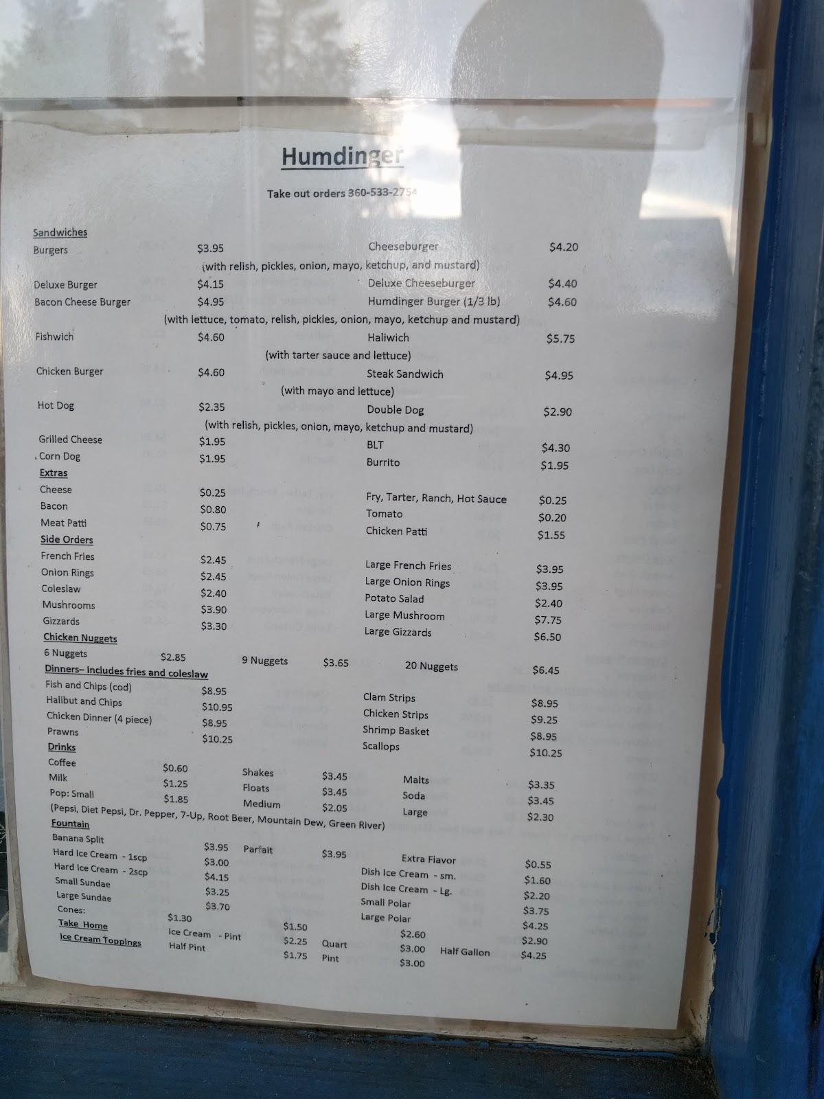 Menu at Al's Hum-Dinger restaurant, Hoquiam