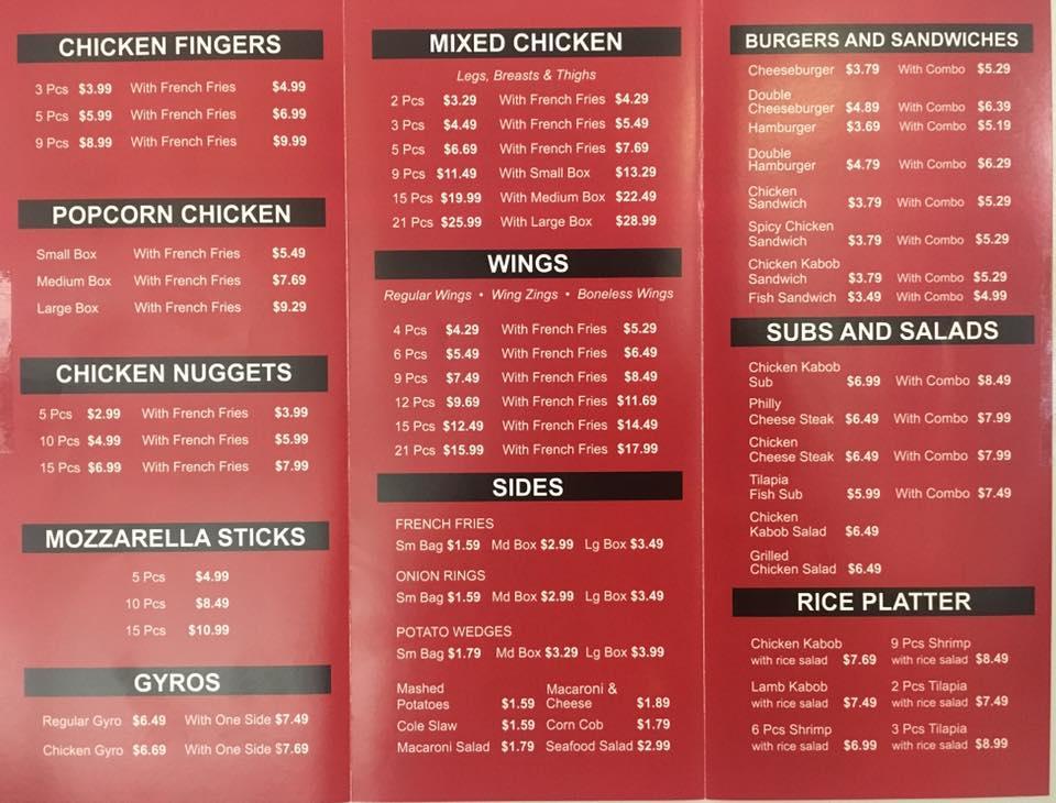 Menu at Crown Fried Chicken fast food, Nanticoke