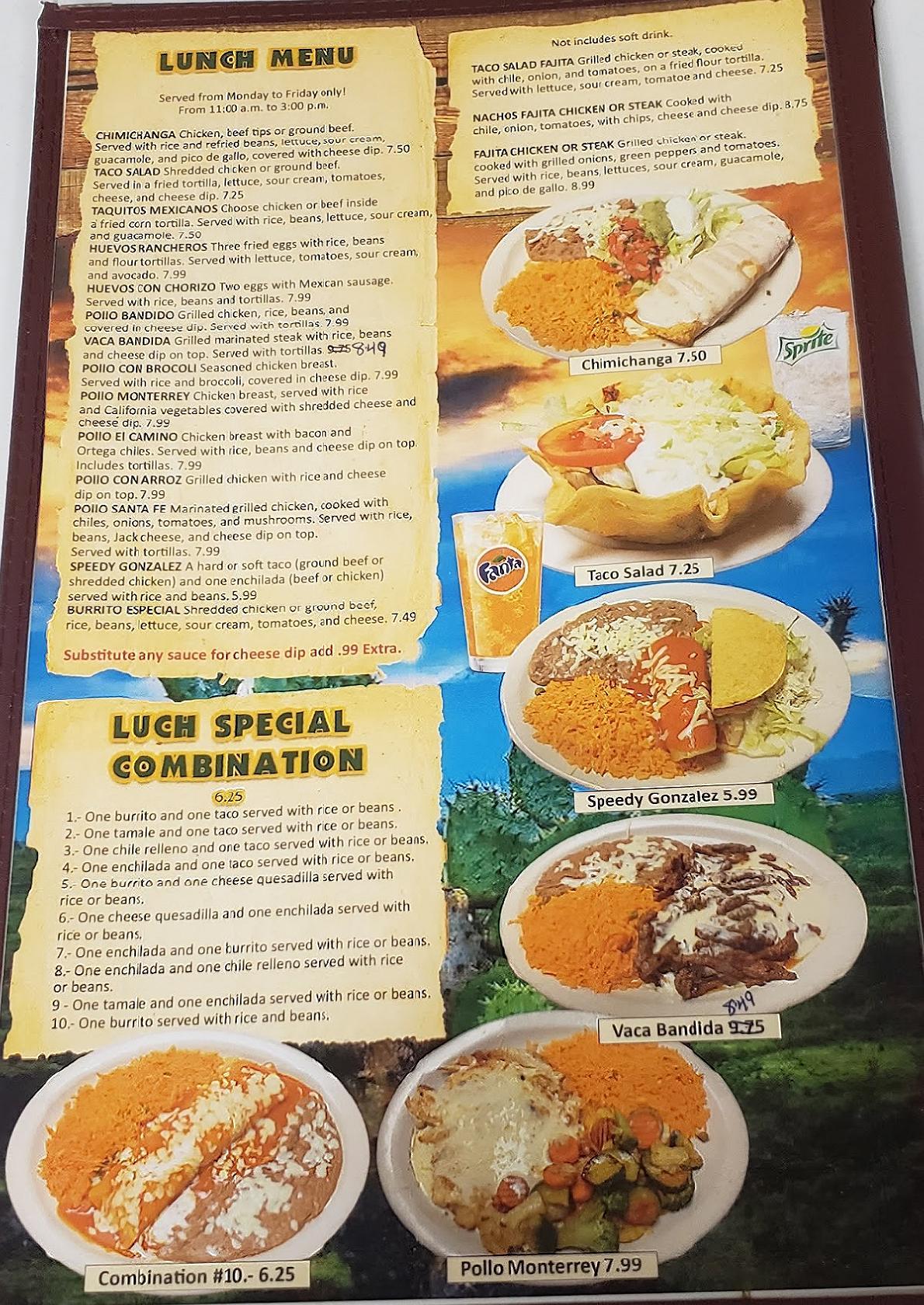 Menu at El Azteca Mexican Grill restaurant, Mosheim