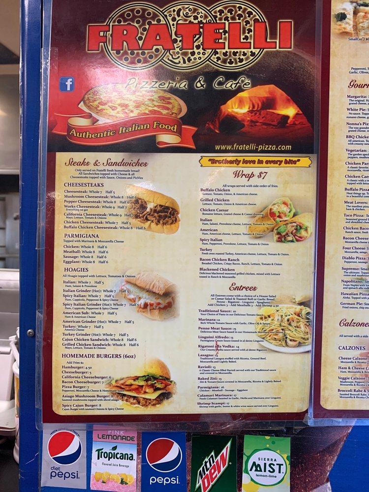 Menu at Fratelli Pizzeria, Bethlehem