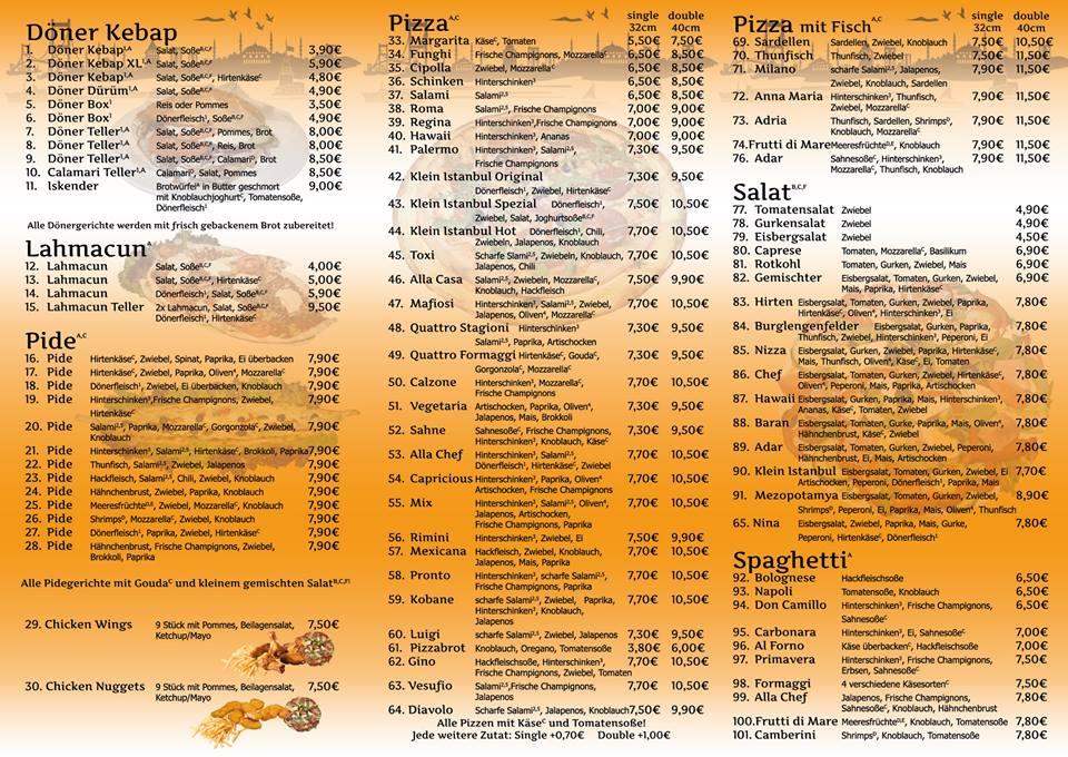 Speisekarte von Klein Instanbul restaurant, Burglengenfeld