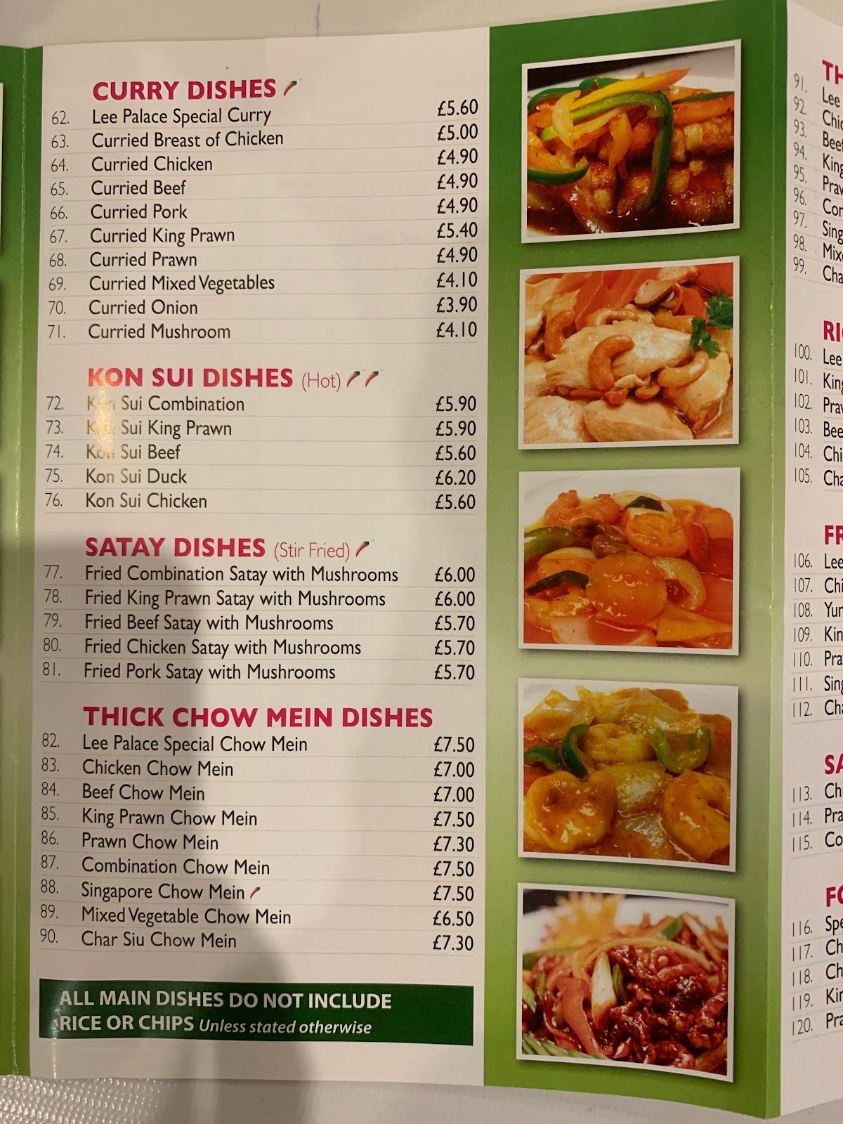 Menu at Lee Palace restaurant, Glasgow