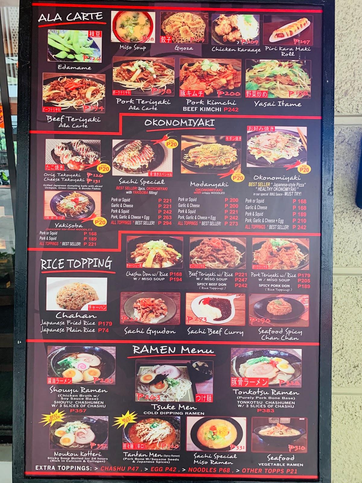 Carta del restaurante Sachi - Authentic Japanese Ramen and Okonomiyaki ...