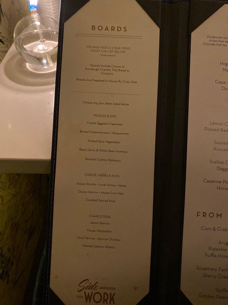Menu at Side Work Restaurant, Telluride
