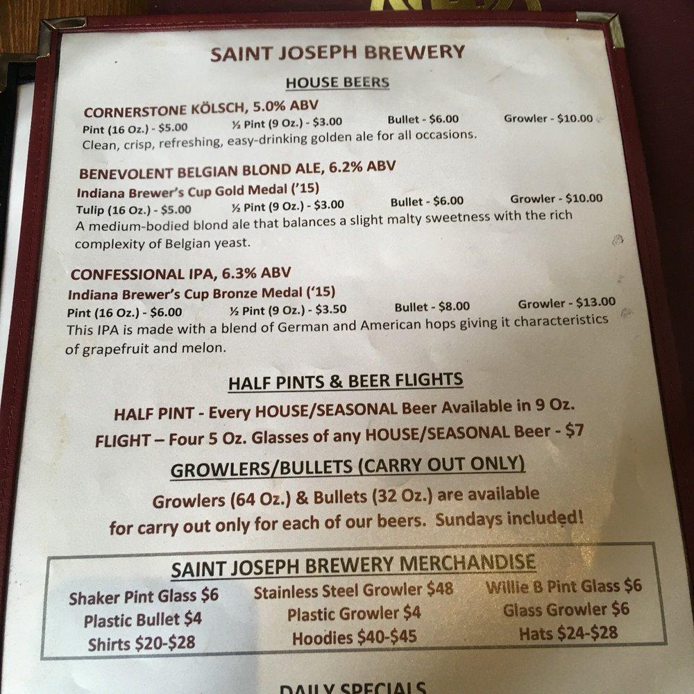 Menu at St. Joseph Brewery pub & bar, Indianapolis