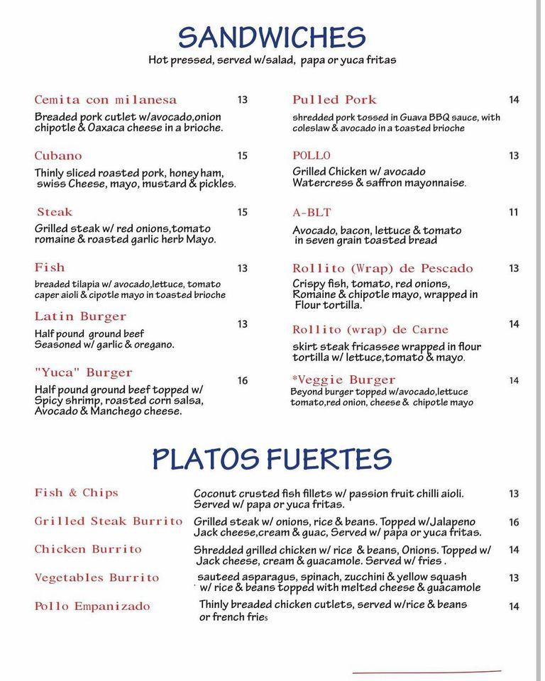 Menu at Yuca pub & bar, New York City, 111 Avenue A
