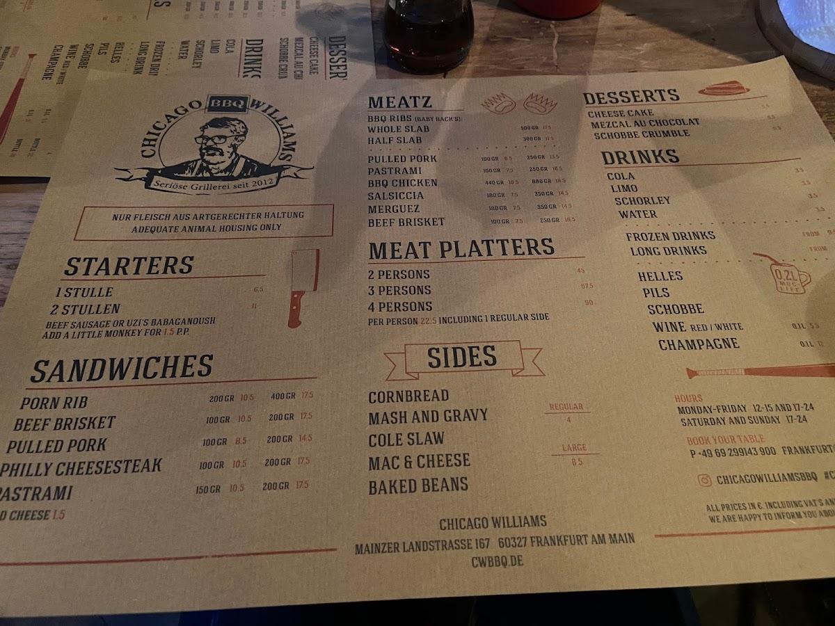 Speisekarte von Chicago Williams BBQ, Frankfurt am Main