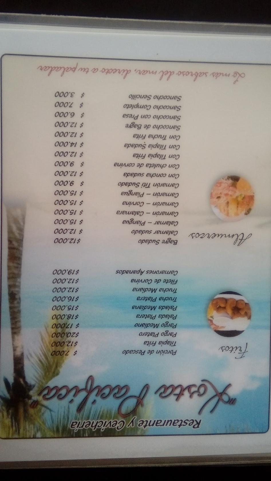 Carta del restaurante Costa Pacífica, Pasto