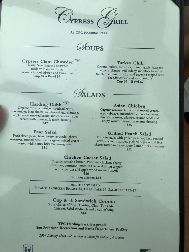 Menu at Cypress Grill restaurant, San Francisco